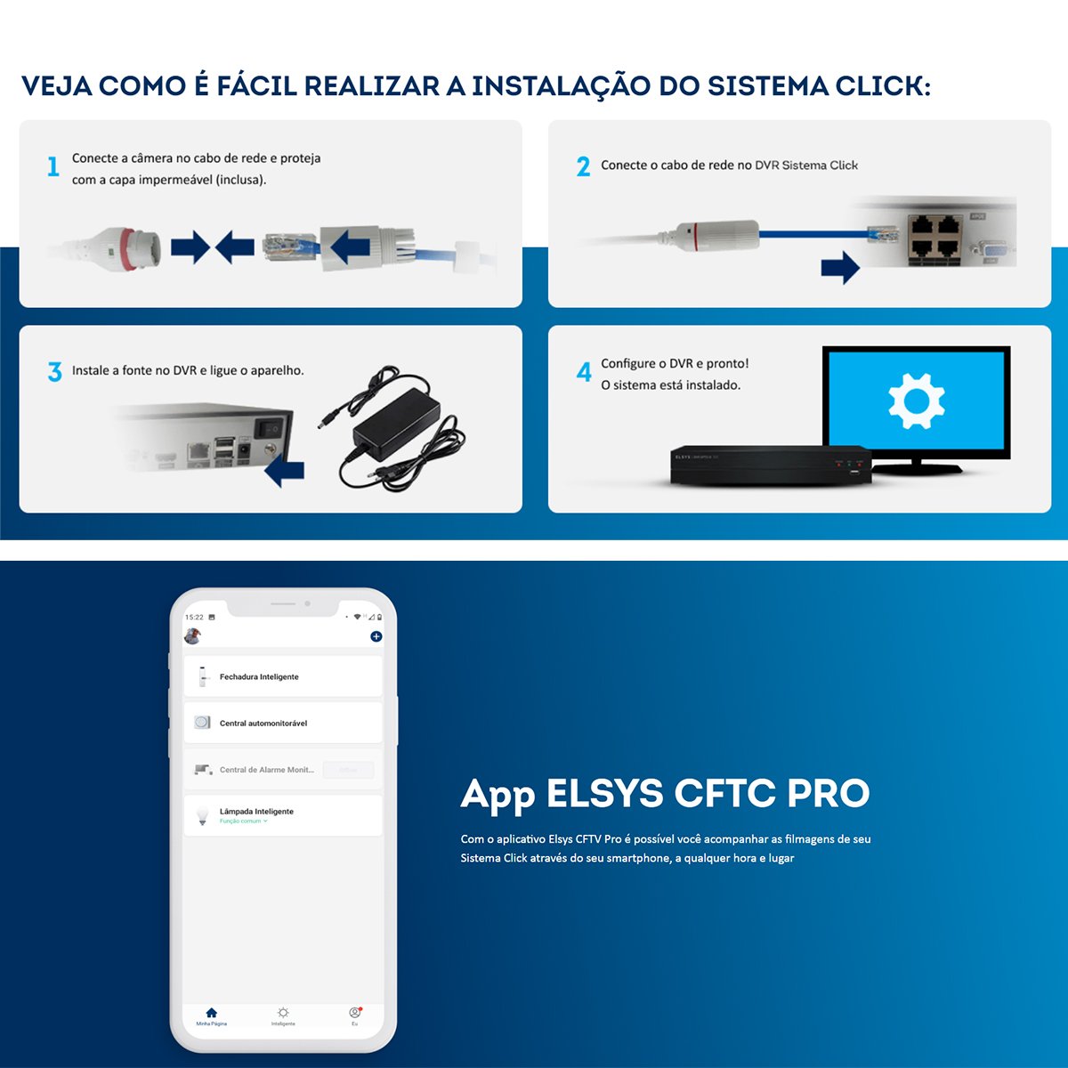 Câmera Dome 2mp 1080p Ir 20M 3.6mm Sistema Click Elsys