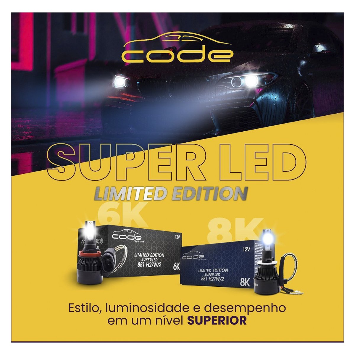 Kit Lâmpada CODE H4 Super LED Standard 8000K Tech One