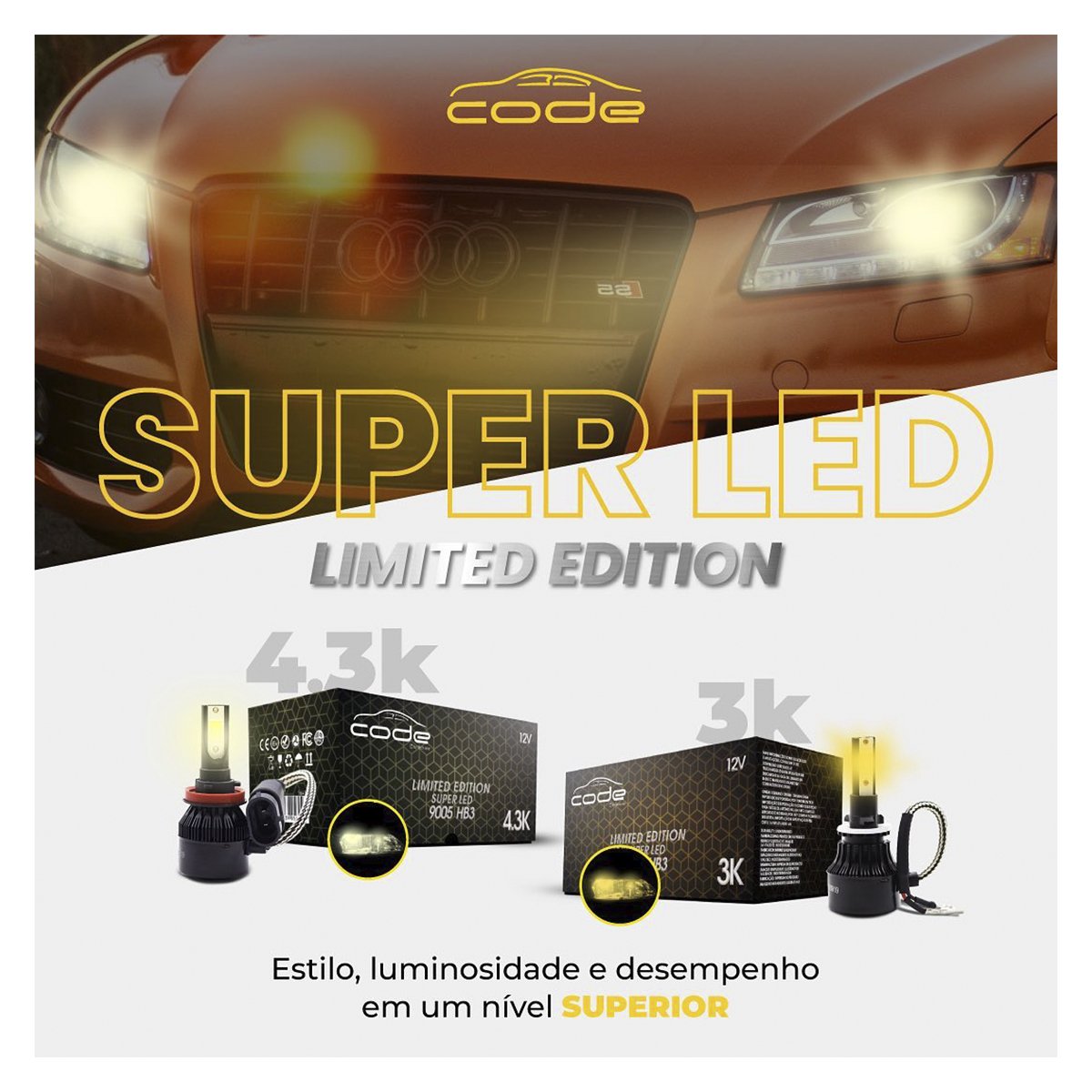 Kit Lâmpada CODE H3 Super LED Standard 3000K Tech One