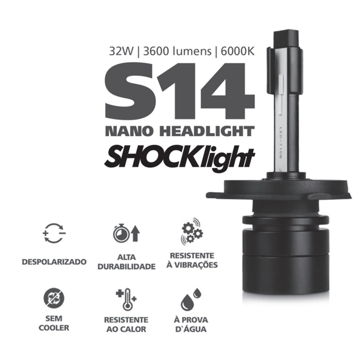 Lâmpada Led Nano H7 3.600 Lumens 6000K S14 Shocklight