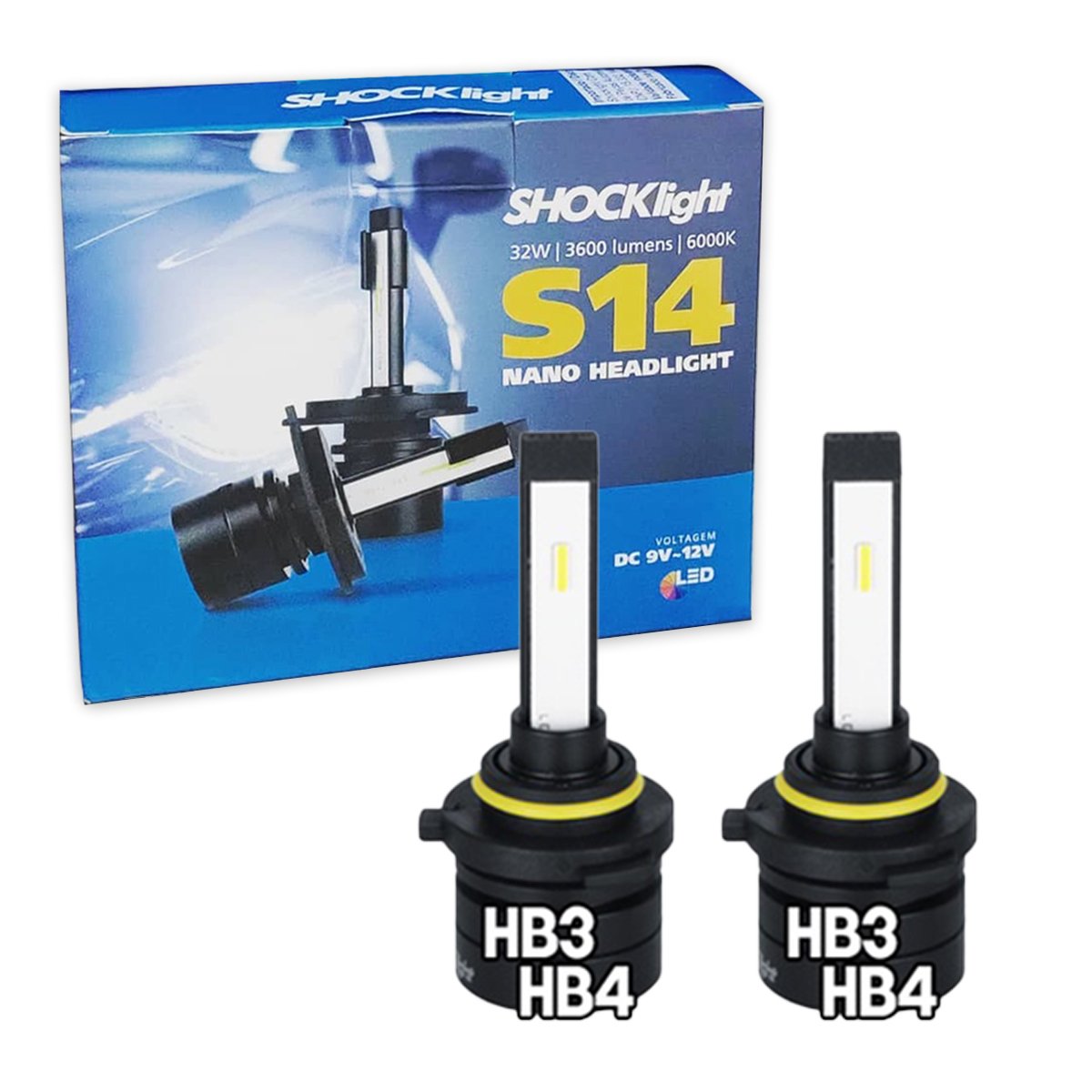 Lâmpada Led Nano HB3 / HB4 3.600 Lumens 6000K S14 Shocklight